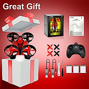UNTEI 2 In 1 Mini Drone for Kids Remote Control Drone with Land Mode or Fly Mode, LED Lights,Auto Hovering, 3D Flip,Headless Mode and 3 Batteries,Toys Gifts for Boys Girls (Red)