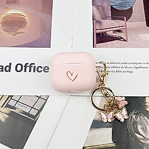 AIIEKZ Compatible with AirPods 3 Case Cover 2021, Soft Silicone Case with Gold Heart Pattern for AirPods 3rd Generation Case with Cute Butterfly Keychain for Girls Women (Pink)