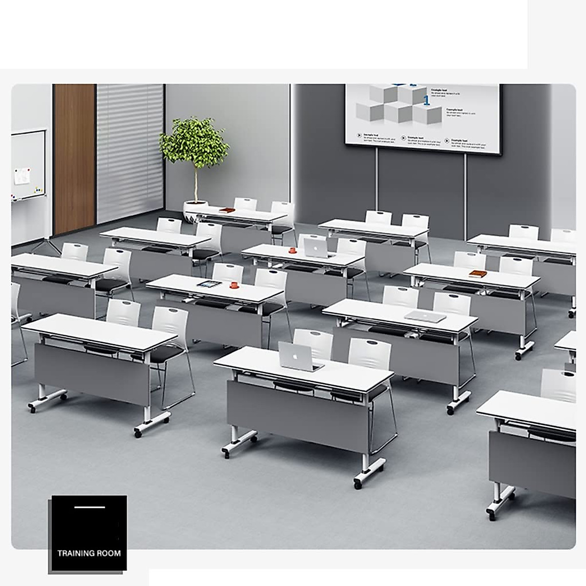 Foldable Meeting Table Set of 3,Flip Top Mobile Training Table with Modesty and Lockable Wheels, for Conference Rooms,Training Rooms,Media Centers,Classrooms