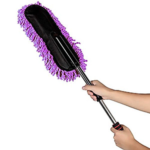 Car Cleaning Brush, Window Duster with Stainless Steel Retractable Handle, Portable Dusting Tool for Washing, Cleaning, Waxing, Dustproof, Etc (Purple), Car Cleaning Brush, Window Duster with Sta
