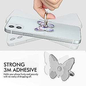 LSL Cute Butterfly Cell Phone Ring Holder 360°Rotation Metal Finger Stand Kickstand Universal Compatible with iPhone Samsung Galaxy LG Google Pixel iPad Three Pack Pink Blue Purple Pretty Butterfly