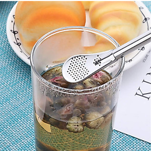 FRUTA Stainless Steel Drinking Straws with Filter Spoon 6 Pcs Reusable Yerba Mate Tea Bombilla Drinking Straws with 2 Pcs Cleaning Brushes Set, 7.1inch/18CM Long