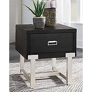 Signature Design by Ashley Chisago Contemporary Rectangular End Table with Outlets and USB Ports, Black & Silver