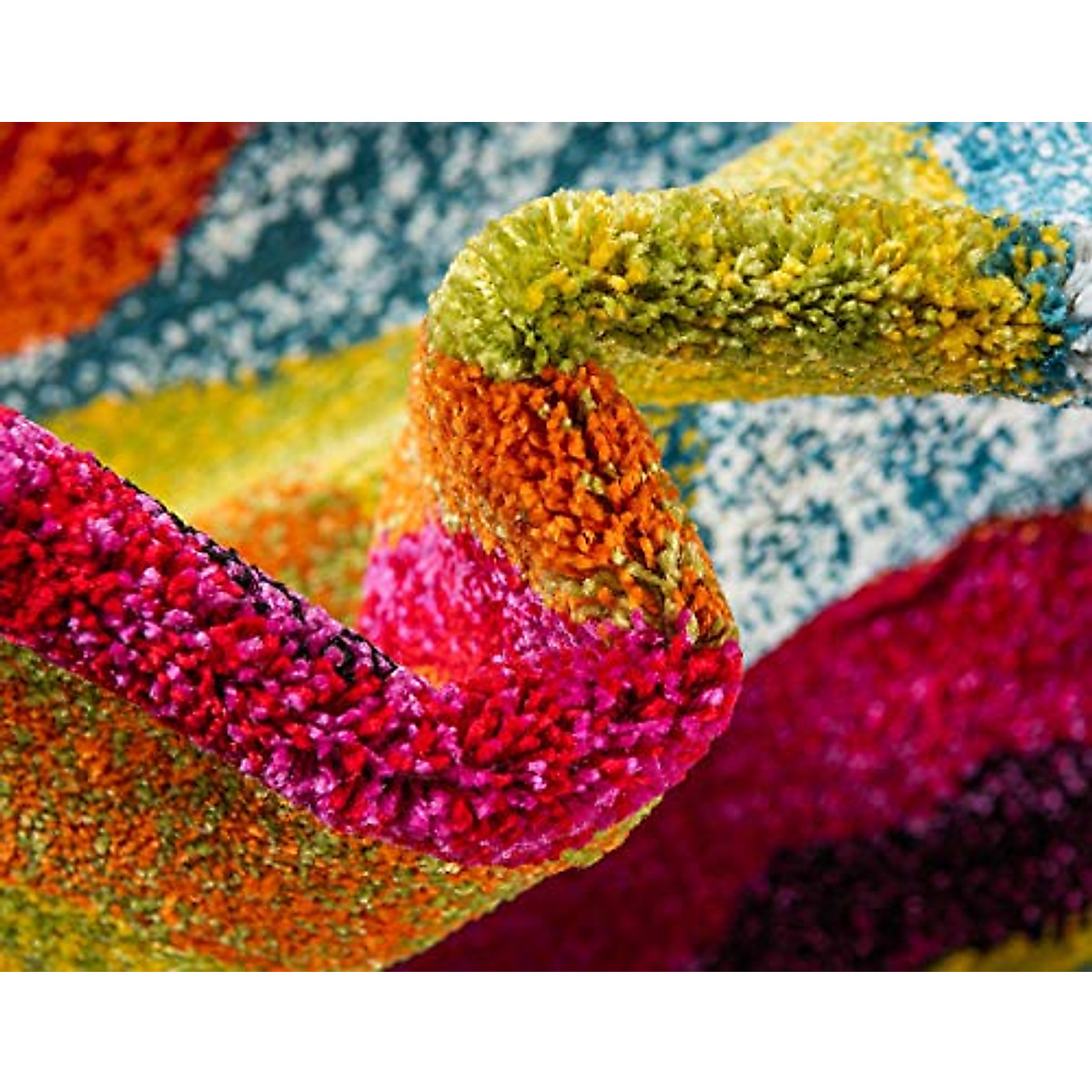 Unique Loom Lyon Collection Colorful Modern Abstract Floral Area Rug, 4 x 6 Feet, Blue/Yellow