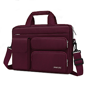 MOSISO Laptop Shoulder Bag Compatible with MacBook Air 15 M3 M2 2024 2023/Pro 16 inch M4 M3 M2 M1,15-15.6 inch Notebook with 2 Raised&1 Flapover&1 Horizontal Pocket&Handle&Belt, Wine Red