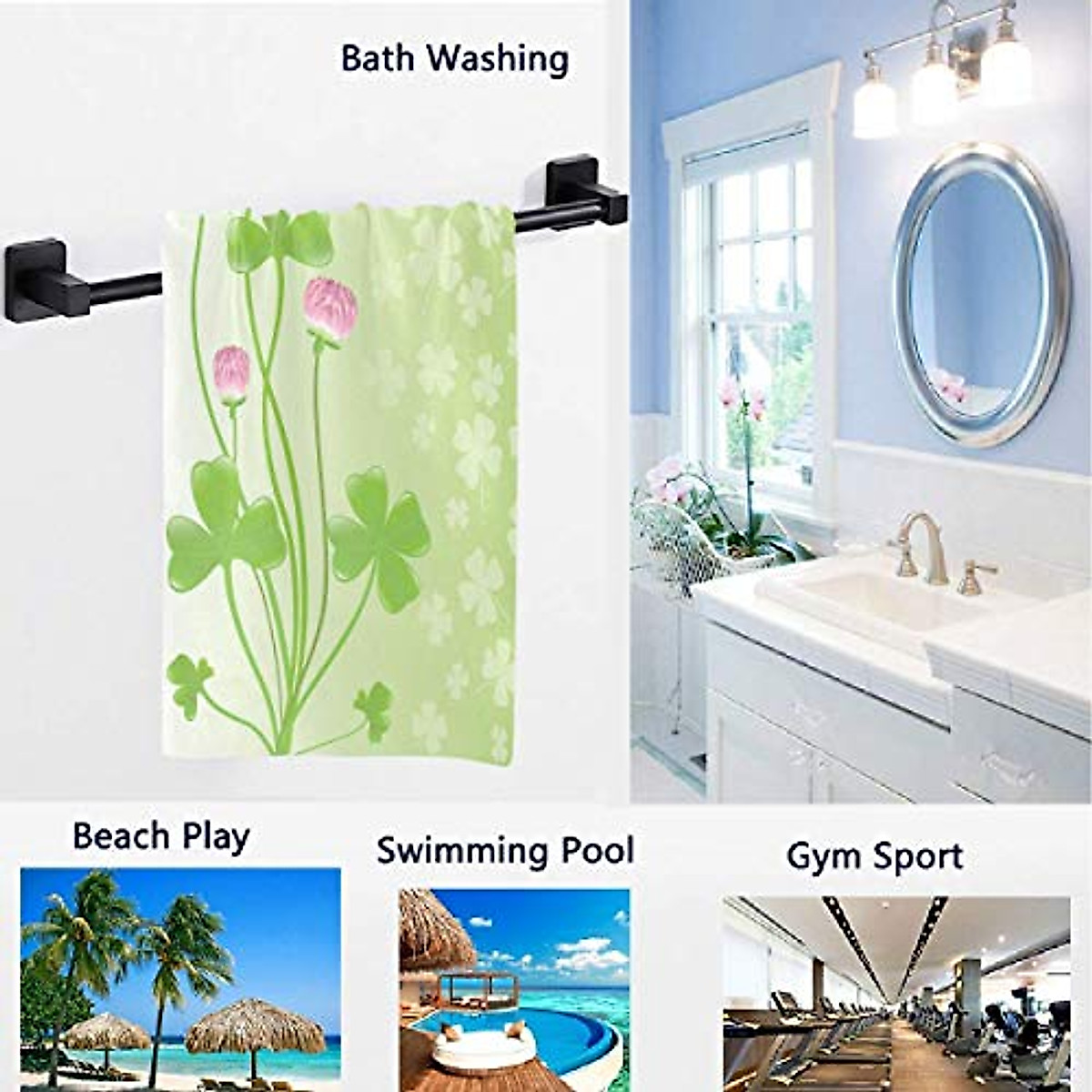 Naanle Stylish St. Patrick's Day Lucky Shamrock Clover Flowers Pattern Towel Soft Guest Hand Towels for Bathroom, Hotel, Gym and Spa (16" x 30")