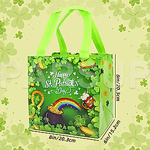 PARSUP 8PCS St Patricks Day Reusable Gift Bags, Irish Treat Bags with Handles, Saint Patrick's Day Party Bags, Multifunctional Non-Woven Bags for Gifts Wrapping, Irish Party Supplies, 8"×8"×6"