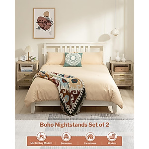 SHEEPPING Rattan Nightstands Set of 2 - Bedside Tables with 2 PE Rattan Drawers, Boho Night Stand with Open Wood Shelf, Farmhouse Bed Side Table/End Table for Bedroom Living Room, Natural, 25.5" H