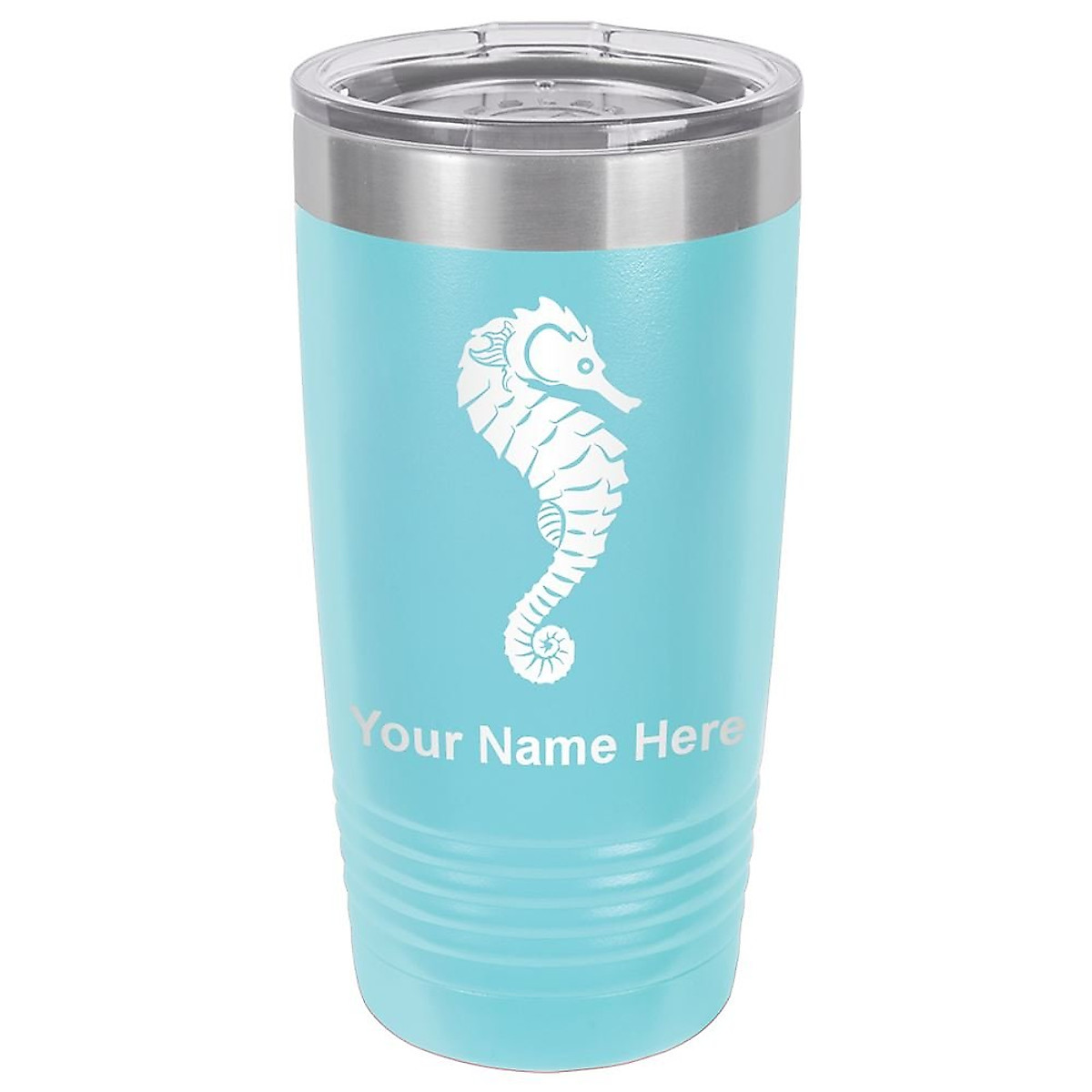 LaserGram 20oz Vacuum Insulated Tumbler Mug, Seahorse, Personalized Engraving Included (Light Blue)