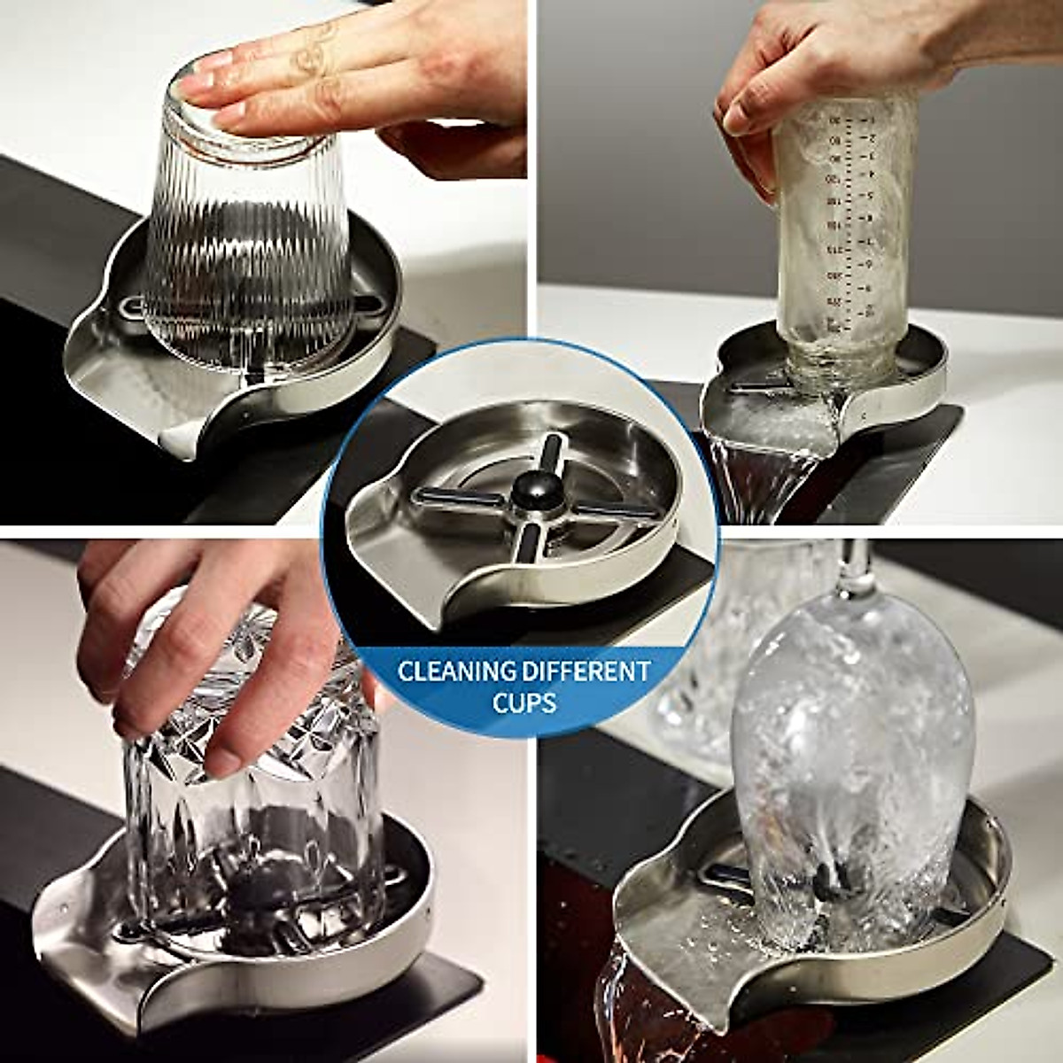 COLINCH Glass Rinser for Kitchen Sink, Stainless Steel Baby Bottle Washer, Cup Cleaner for Sink, Cup Washer for Bar - Brush Nickel
