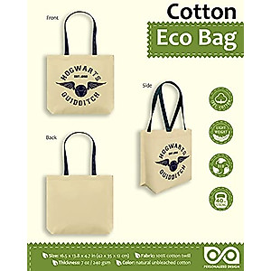 Personalized.Design Tote Bag ''Quidditch - Hogwarts. Est.1092'' - Harry Potter Cotton Canvas Organic Shoulder Craft Bag - Christmas Gifts Purse, Beige (ECBG-007)