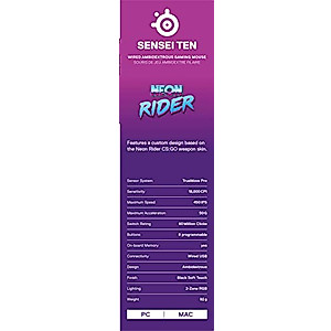 SteelSeries Sensei Ten - Gaming Mouse - 18, 000 CPI Truemove Pro Optical Sensor - Ambidextrous design - 8 Programmable Buttons - CS: GO Neon Rider Edition PC