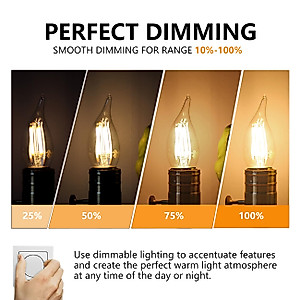KGC LED Candelabra Bulb, 2700K Warm White 450LM, LED Dimmable Edison Bulb, 4.5W Equivalent to 50W, E26 Medium Base LED Candle Bulbs, CA11/C35 Clear Glass Flame Shape Bent Tip - 6 Pack