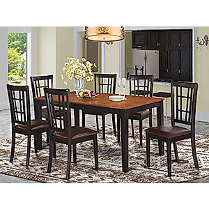 East West Furniture NICO7-BLK-LC 7 Piece Modern Dining Table Set Consist of a Rectangle Wooden Table with Butterfly Leaf and 6 Faux Leather Upholstered Chairs, 36x66 Inch, Black & Cherry