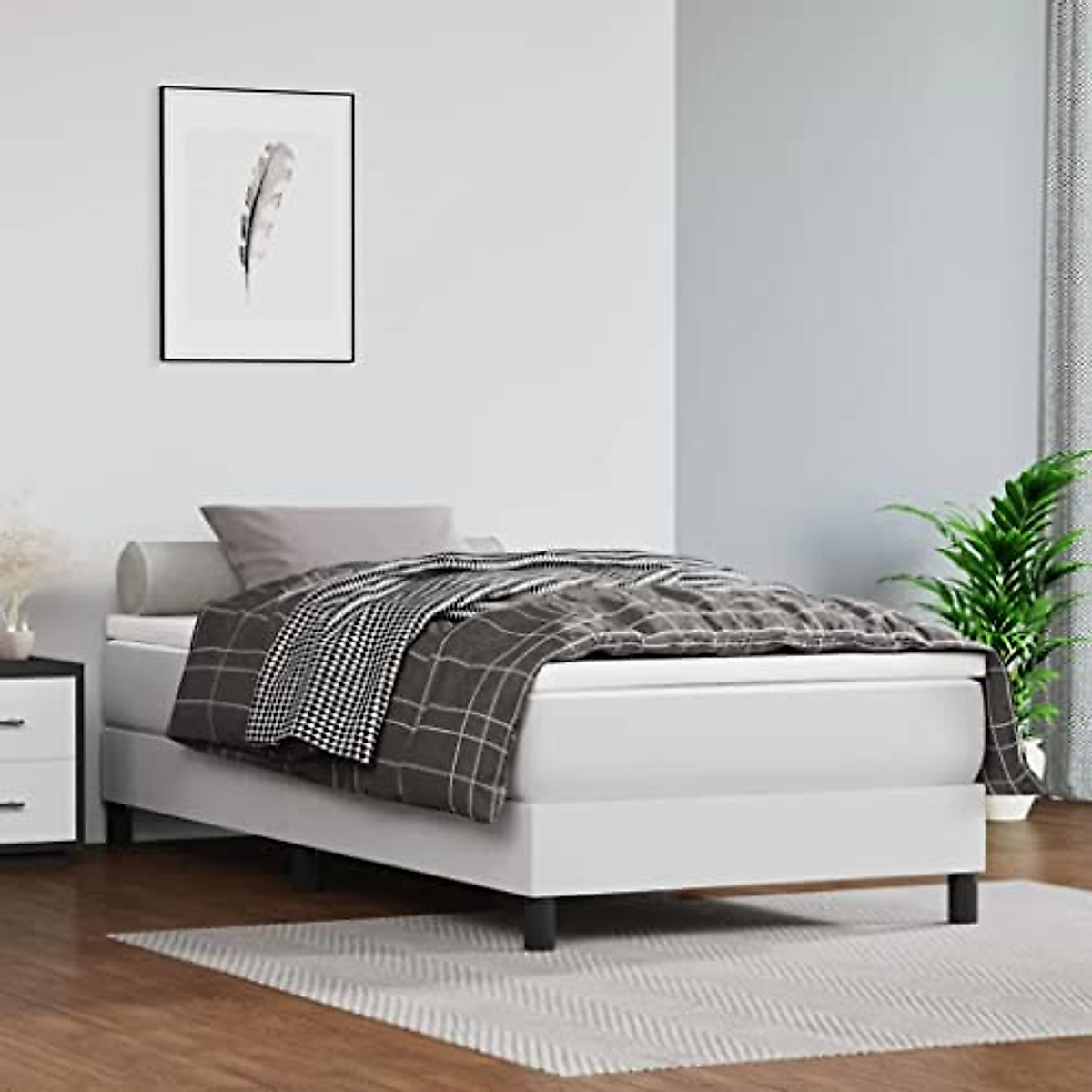 vidaXL Box Spring Bed with Mattress Home Bedroom Mattress Pad Double Bed Frame Base Foam Topper Furniture White 53.9"x74.8" Full Faux Leather