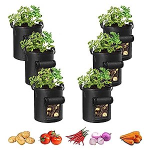 ADORMA 6-Pack 10 Gallon Potato Grow Bags, Heavy Duty Fabric Pots with Handles,300G Thickened Nonwoven Pots for Plants