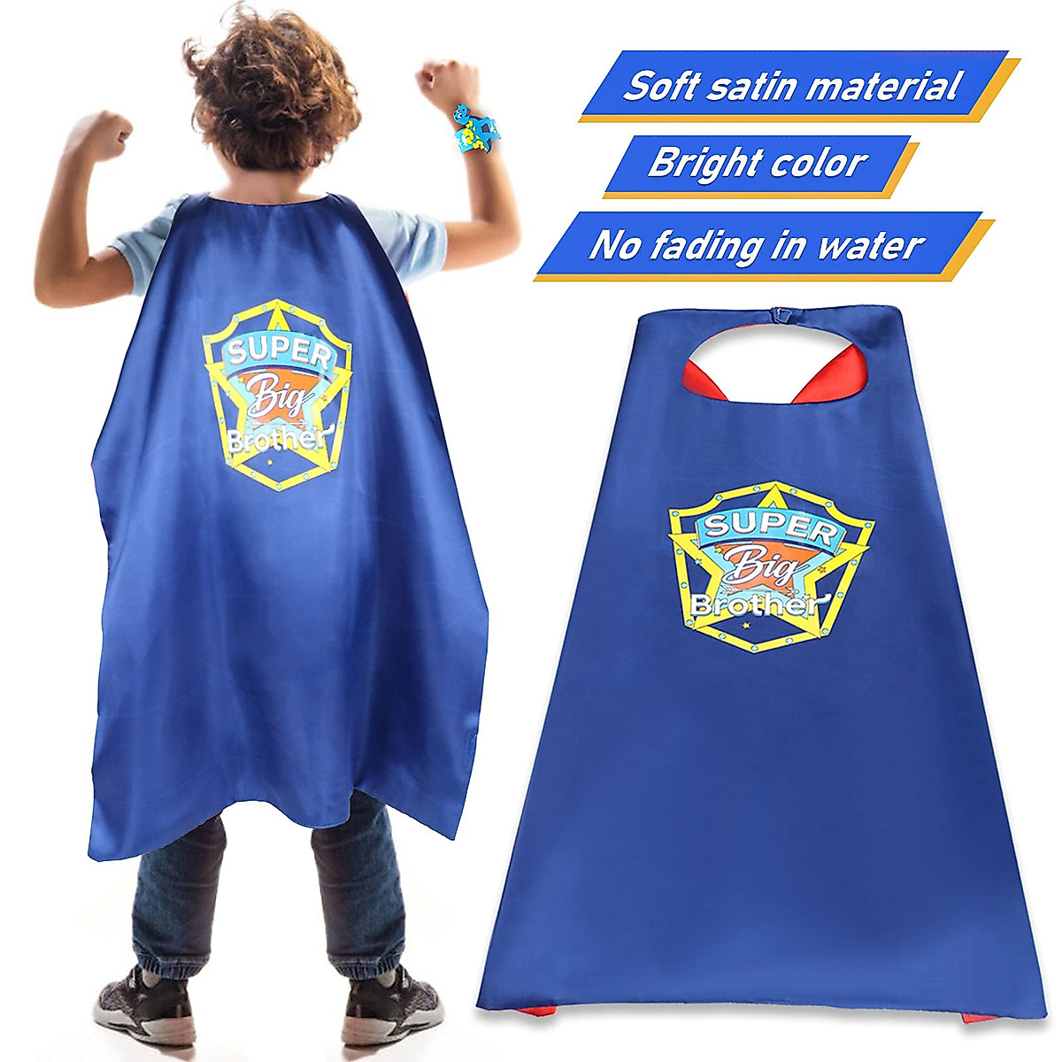 Golray Super Big Brother Gifts Set with Superhero Cape Eyemask Dinosaur Slap Bracelets Necklace, Drawstring Backpack, Plush Keychain, Insulated Plastic Tumbler Cup Big Brother Gift Little Toddler Boy