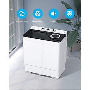 Bonnlo 26lbs Portable Washing Machine, Compact Mini Washer, Twin Tub Washer and Dryer Combo; 18LBS Washer & 8LBS Spin Dryer for Apartment, Dorms, RVs, Camping and More (Black)
