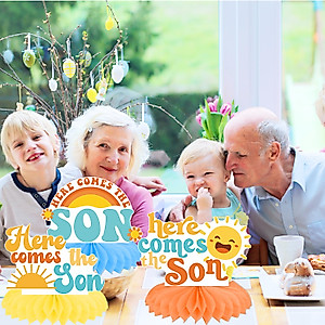 Here Comes The Son Honeycomb Centerpieces Here Comes The Son Baby Shower Decorations 13Pcs Sun Centerpieces for Table Sunshine Baby Shower Supplies Boho Sun Rainbow Party Table Decoration