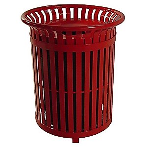 Paris 34 Gal. Red Steel Outdoor Trash Can with Steel Lid and Plastic Liner