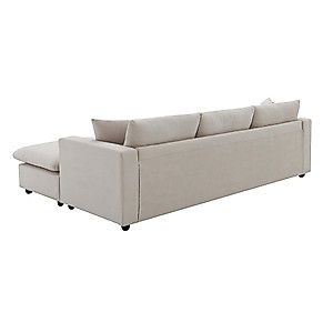 JURMALYN 100.4" Modern Sectional Sofa Couch 3-Seat Sofa Couch with Ottoman for Living Room L-Shape Sofa Couch, Upholstered Sofa with 2 Pillows Fabric Couch Set for Apartment Office Beige