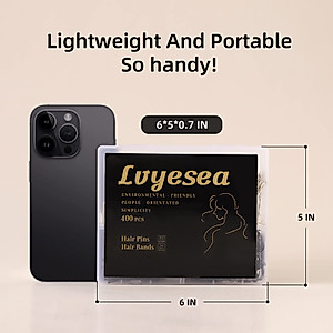 Lvyesea 400Pcs Hair Pins Kit, Including 100 Pcs U-Shaped 100 Pcs Bobby Pin and 200 Pcs Hair Rubber Bands with Storage Box Hair Pins for All Hair Types (Black, Gold)