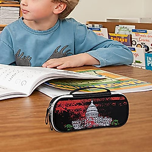 Washington and USA Flag Printed Pencil Case Bag Stationery Pouch with Handle Portable Makeup Bag Desk Organizer