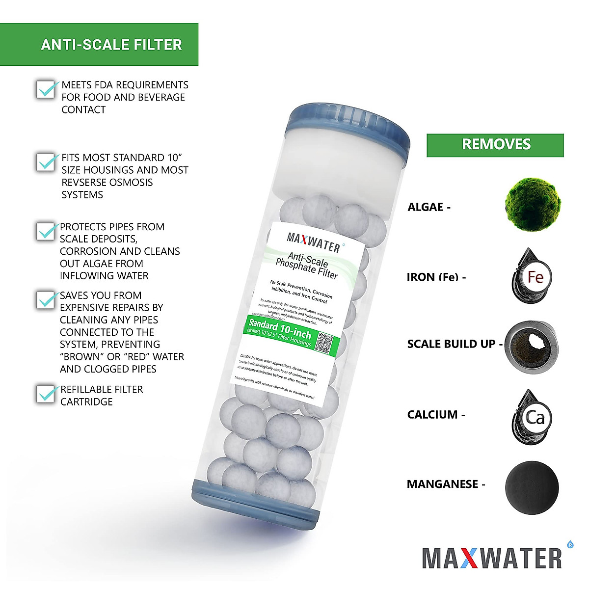 10" Standard Whole House Siliphos Anti-Scale Water Filter