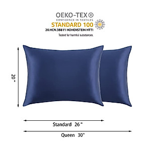 Jadebeads 100% Pure Mulberry Silk 22Momme Luxurious Pillowcase for Hair and Skin Grade 6A Navy Blue Silk Pillowcase Anti Acne & Anti Aging Silk Pillow Case with Zipper (Standard 26"x 20",1 Pack)