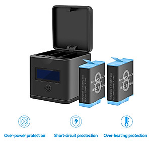 Suptig 2 Pack Batteries Compatible for GoPro Hero 8, GoPro Hero 7 Black, Hero 6, Hero 5 3-Channel Battery Charger Station for Hero 8 Hero 7 Hero 6 Hero 5