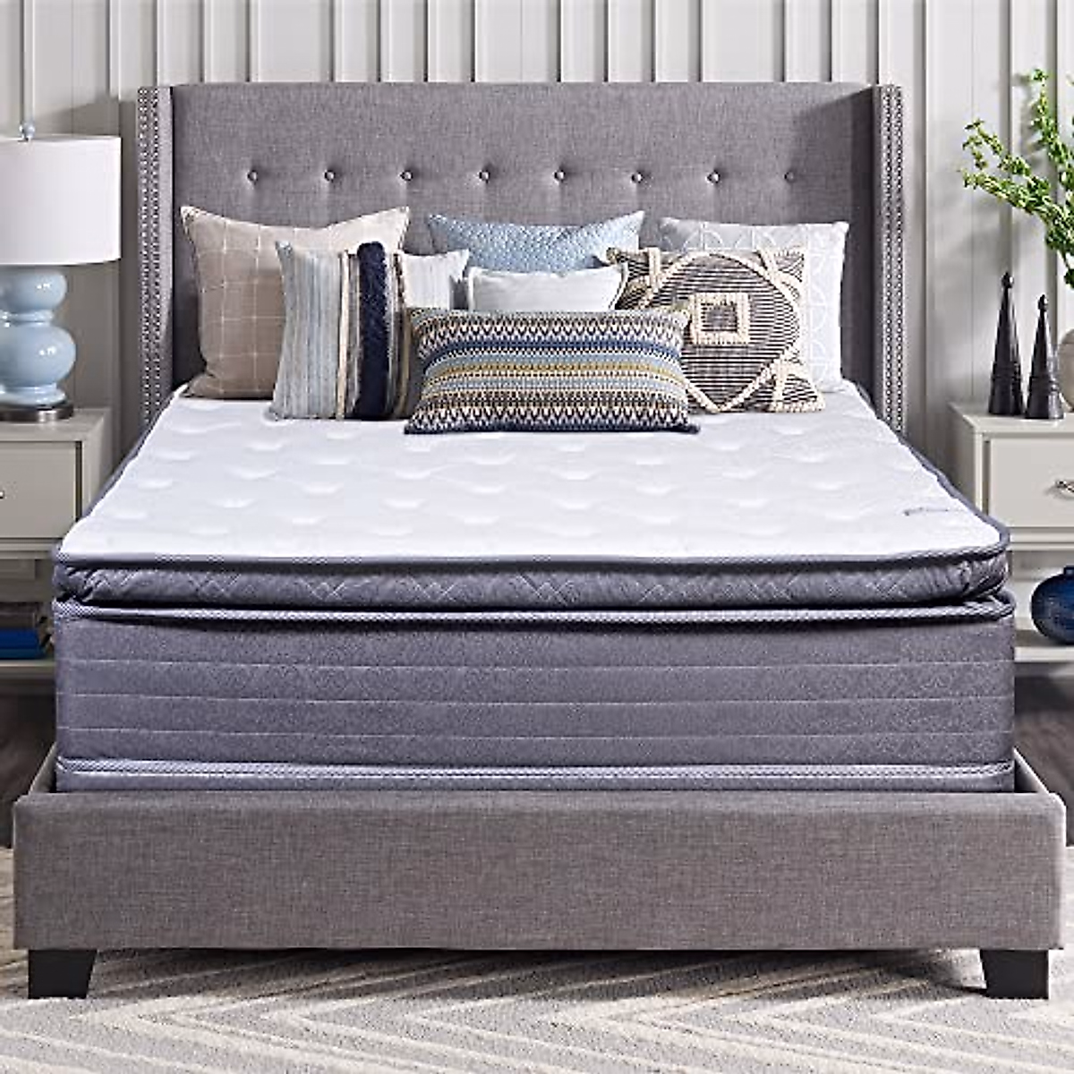 Nutan 13-Inch Foam Encased Soft Pillow Top Hybrid Contouring Comfort Innerspring Mattress and 8-Inch Wood Box Spring/Foundation Set,Queen