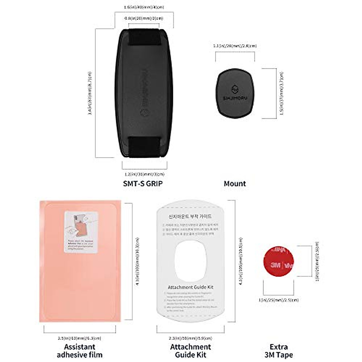 Sinjimoru Detachable Phone Grip Kickstand for Wireless Charging Compatible Phone Finger Holder for iPhone 12 & Smartphones. Sinji Mount S-Grip Black