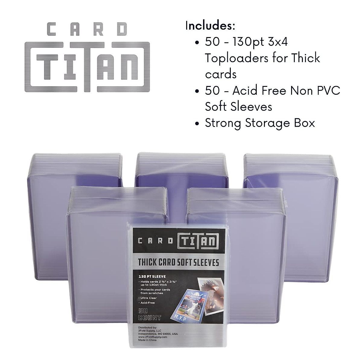 CARD TITAN PRO 3" x 4" Thick Card 130pt Toploader and Soft Sleeves 50ct - Premium Quality Ultra Clear Top Loaders and Penny Sleeves for Trading Cards - Extra Thick Card Sleeves