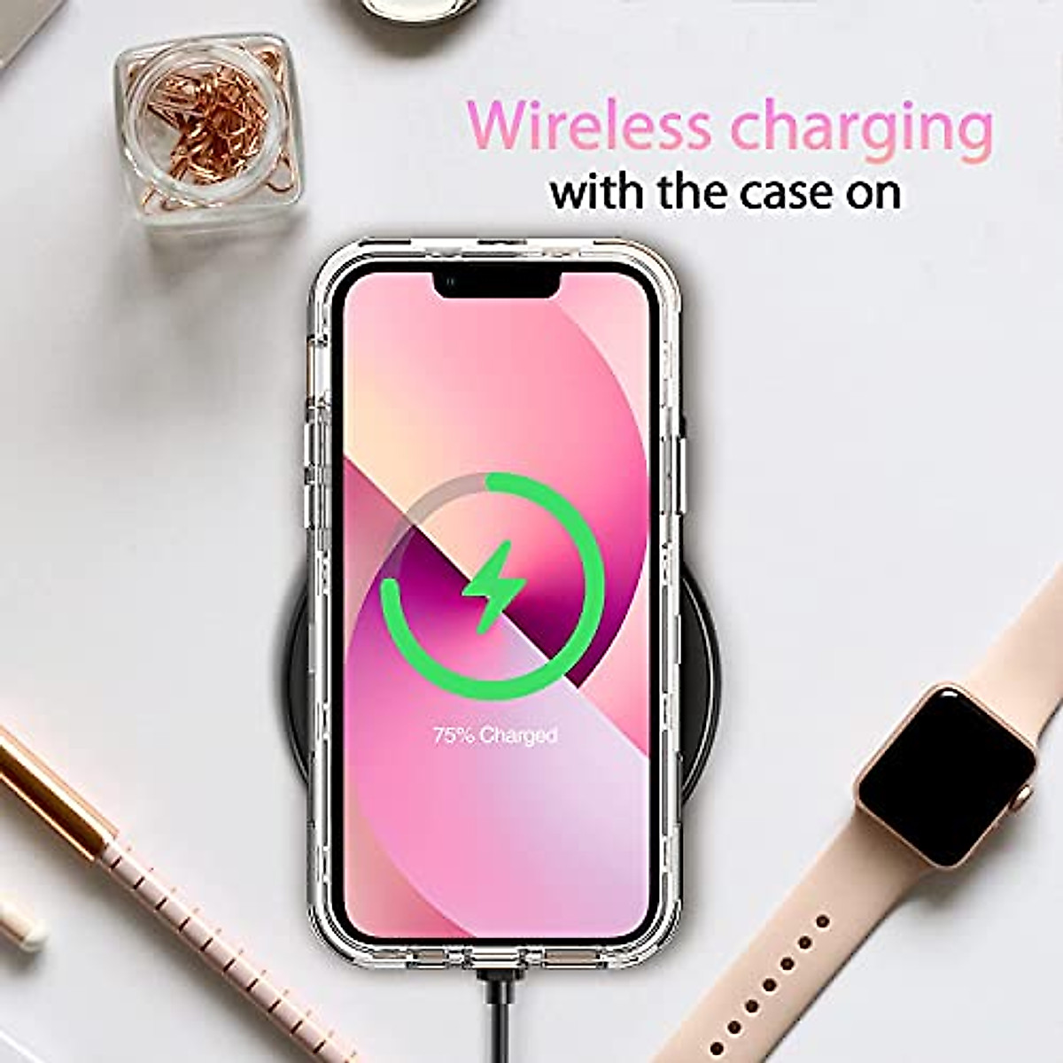 Coolwee Crystal Glitter Full Protective Case Compatible iPhone 13 Heavy Duty Hybrid 3 in 1 Rugged Shockproof Women Girls Transparent Compatible with Apple iPhone 13 6.1 inch Shiny Clear Bling Sparkle