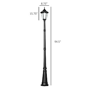 Outsunny 94.5" Solar Lamp Post Light, Dusk to Dawn Vintage Style Street Light, Aluminum Solar Powdered Lamp, PIR Motion Sensor for Garden, Lawn, Pathway, Driveway, Black