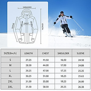 FREE SOLDIER Women's Waterproof Ski Jacket Fleece Lined Warm Winter Snow Coat with Hood Fully Taped Seams(White Black,L)