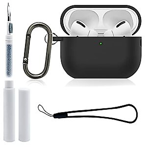Geeice AirPods Pro 2nd/1st Generation Case Cover 2022/2019, 3 in 1 Soft Silicone Full Protective Cover Accessories with Keychain Lanyard and Cleaning Pen for Women Men, Black