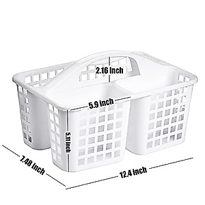 ALINK Plastic Shower Caddy Basket with Compartments, Portable Divided Cleaning Supply Storage Organizer with Handle for College Dorm Bathroom - White