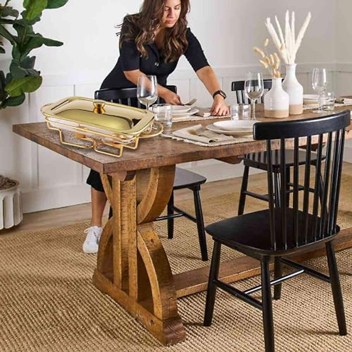 TUOJINRUIDA Gold Frame Chafing Dish Buffet Set - 2.0L x 4 Pack Elegant Warmer Server with Dual Fuel Holders Rectangular Food Warming Tray Gold