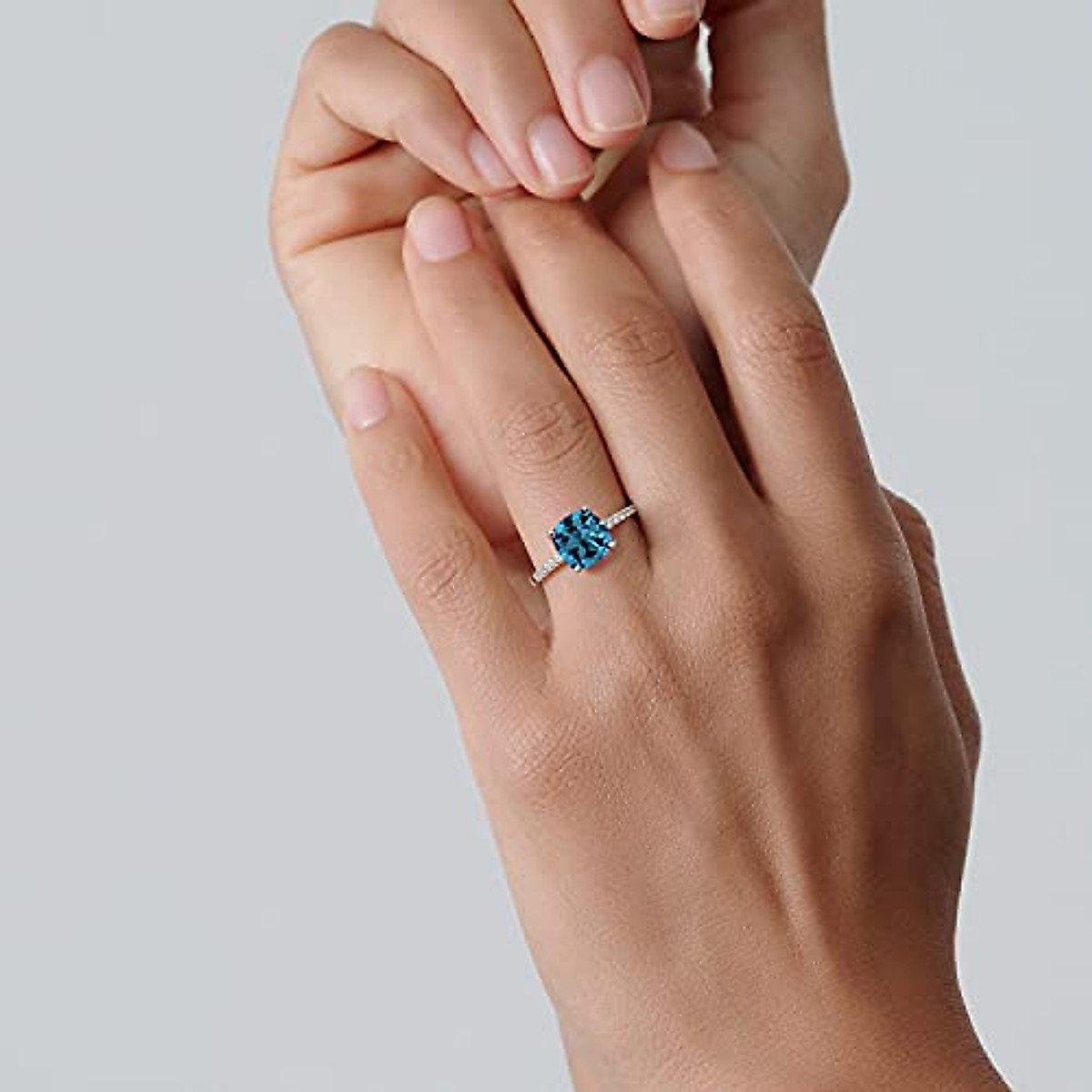 Gem Stone King 2.86 Cttw London Blue Topaz Engagement Ring For Women In 925 Sterling Silver | Cushion Cut 8MM | Gemstone Birthstone | Available In Size 5,6,7,8,9