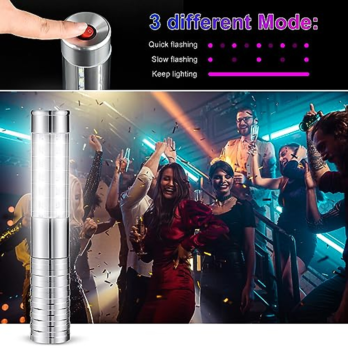 2PCS LED Strobe Baton Light Bright Rechargeable LED Light Club Signs for Bottle Service Reusable Nightclub Parties (Gold+Sliver)