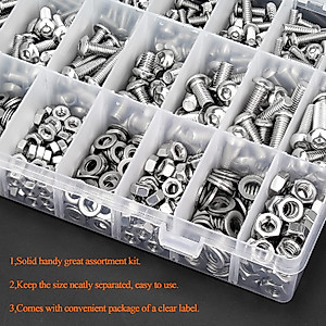HELIFOUNER 810 Pieces M3 M4 M5 M6 304 Stainless Steel Button Head Socket Cap Metric Screws Bolts, Flat Washers and Nuts Assortment Kit with Hex Wrenches