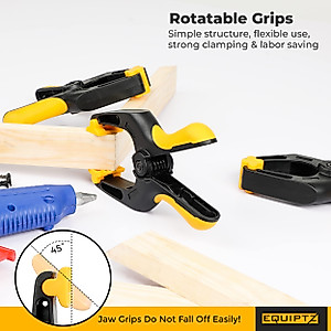 EQUIPTZ 6 inch Spring Clamps Heavy Duty - 4 Pack Large Plastic Clamps for Woodworking, Crafts, Backdrop and Pool Cover with 3 inch Mouth Opening - Rust Free Spring Clips with Non-Detachable Jaw Pads