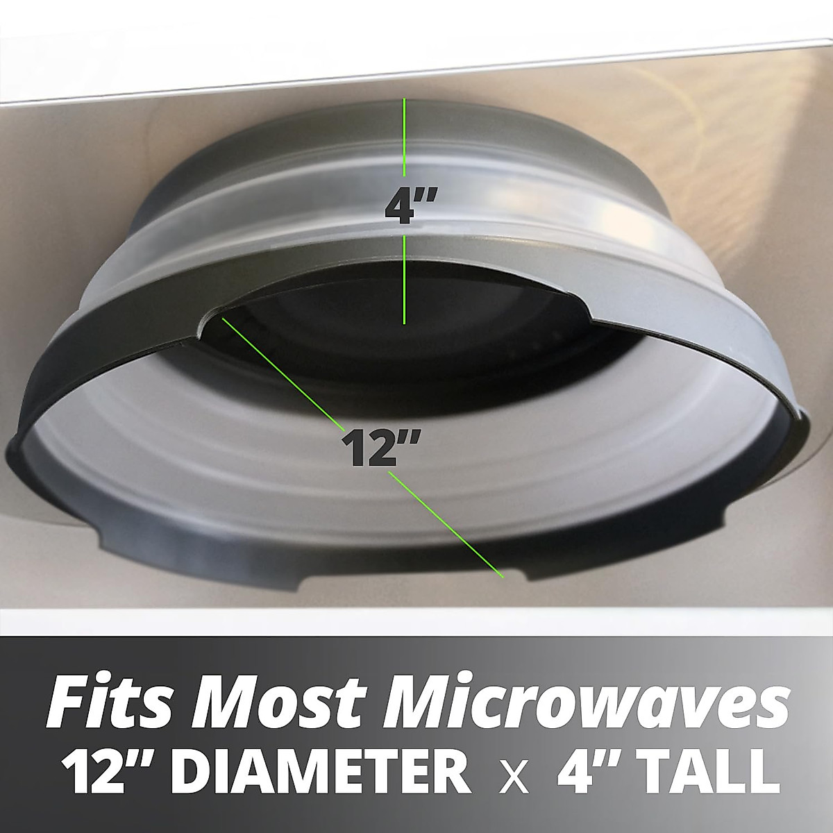 HOVER COVER Magnetic Microwave Splatter Cover 2.0 Design, Collapsible Microwave Cover for Food - Upgraded Magnets, Vented Microwave Food Cover, 12-inch, BPA-Free - Charcoal