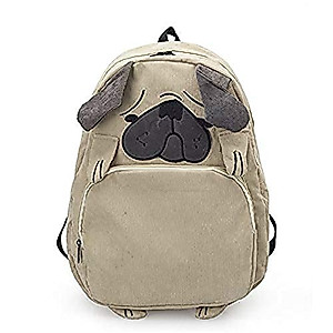 WILDFINDING 3D Dog/Fox Shape Backpack Cute Troubled Face Pug Animal Daypack For Girls (Dog), Medium