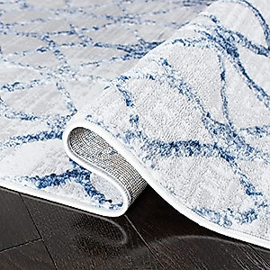 SAFAVIEH Amelia Collection 5'3" x 7'6" Grey / Navy ALA792G Geometric Non-Shedding Living Room Bedroom Dining Home Office Area Rug