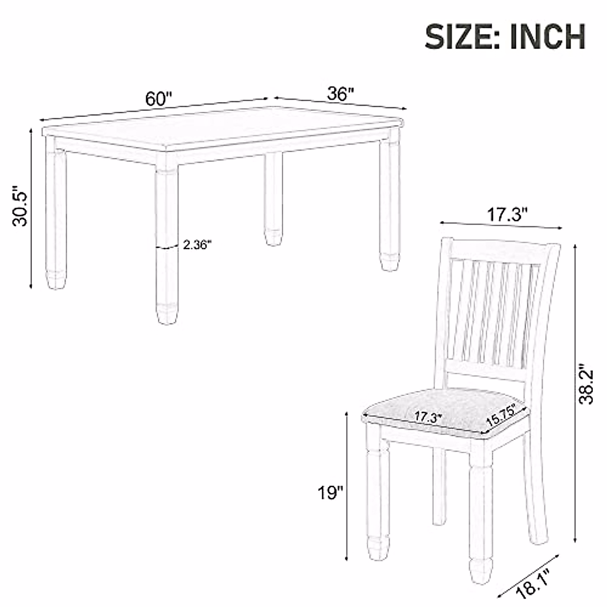GLORHOME 6 7-Piece Dining Table Set with Upholstered Chairs-Shaped Legs for Kitchen Family-Modern and Stylish Design, Gray+White