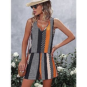 WDIRARA Women's Casual Camisole Two-Piece Outfits Summer Sleeveless V Neck Polka Dot Print Tank Top & Shorts Multicolor XL
