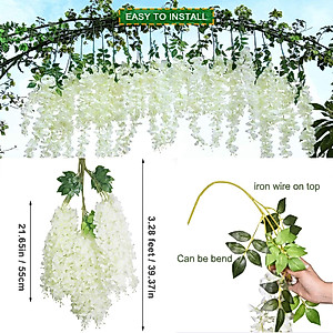 10 Pack White Wisteria Hanging Flowers Vine Garland, 3.28 Feet Fake Wisteria Flowers Strings,Artificial Wisteria Fake Flowers,Wisteria Vine for Home Room Garden Outdoor Wedding Arch Floral Wall Decor