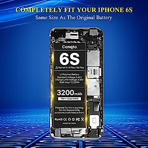 [3200mAh] Battery for iPhone 6S (2023 New Version), Conqto New Upgraded Higher Capacity 0 Cycle Battery Replacement for iPhone 6S Model A1633, A1688, A1700 with Complete Professional Repair Tool Kits